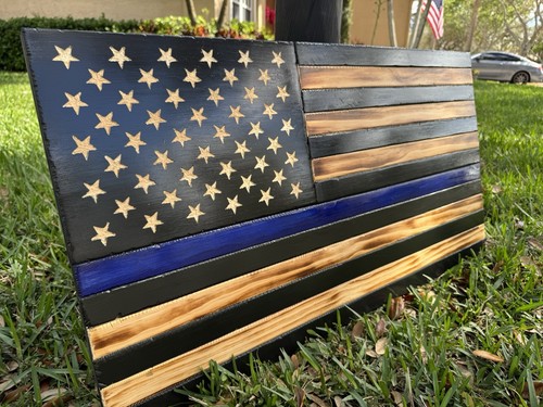 Handmade Wood Thin Blue Line Flag Sign- Custom Police Officer Law ...