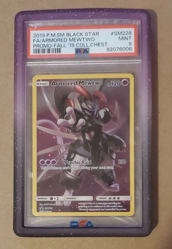 PSA 9 Pokemon Armored Mewtwo Black Star Promo SM228 2019 MEW TAIL SWIRL ...