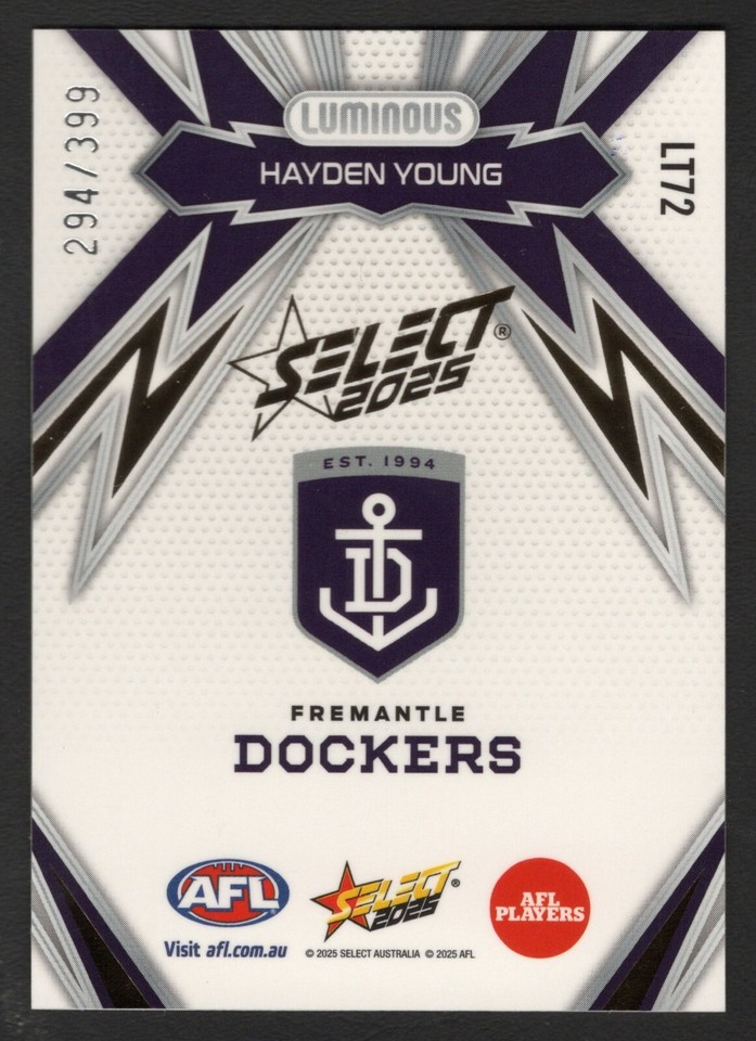 2025 AFL LUMINOUS [THUNDERBOLT GOLD LOGO CARD] LT72 Hayden YOUNG ...