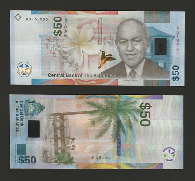 BAHAMAS $50 Dollars 2019, P-81a, Original UNC -, Prefix A, New Hybrid ...