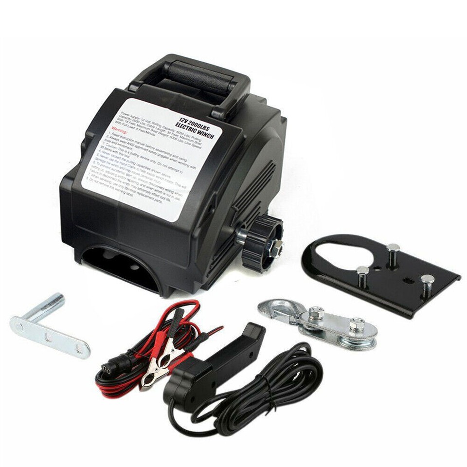 12V 300W Portable Electric Winch 2000LB Remote Towing Hitch Truck ...