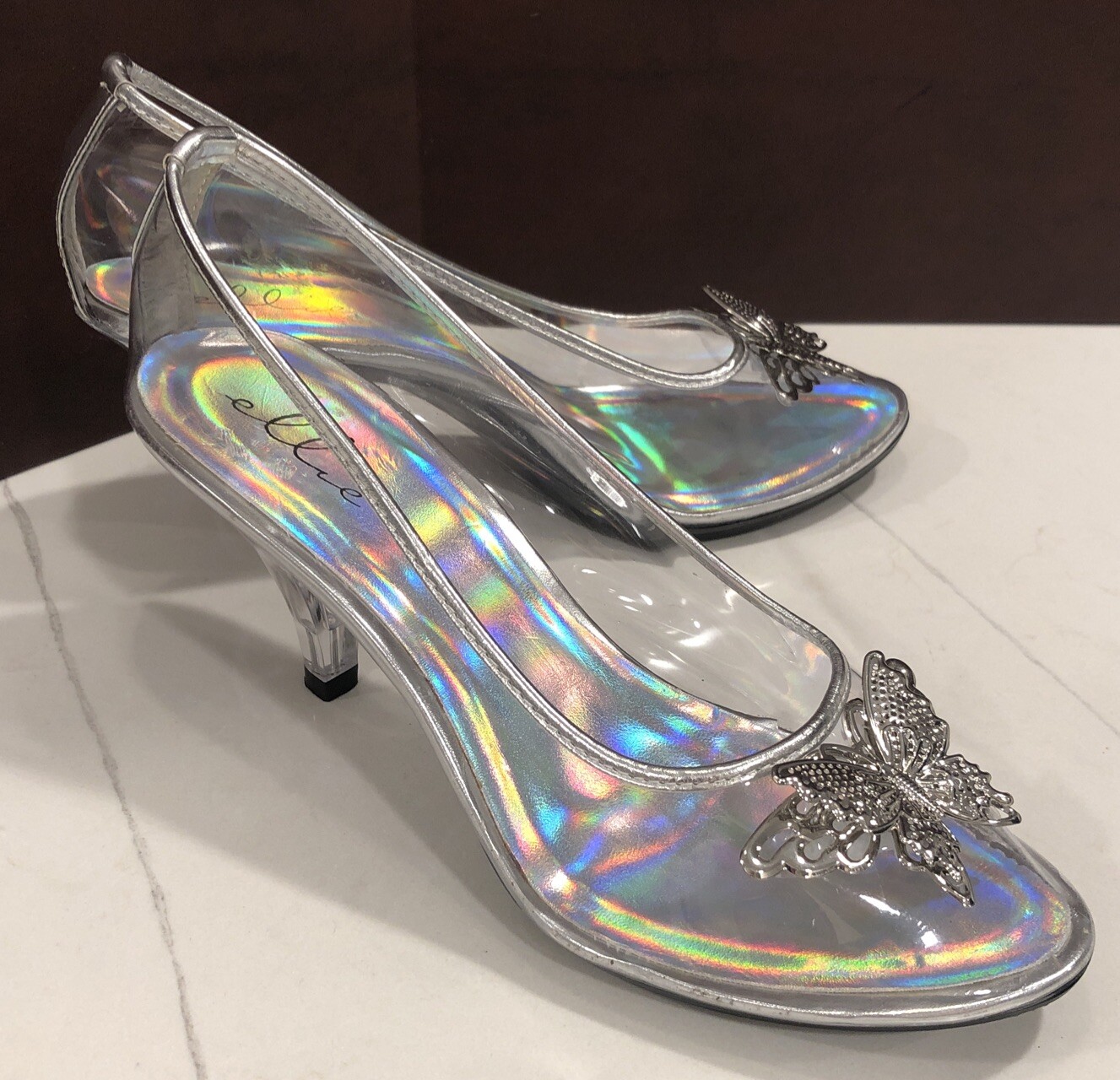 Clear With Butterfly Ellie 305 Cinder Costume Wedding Shoes Adult Sz 8 ...
