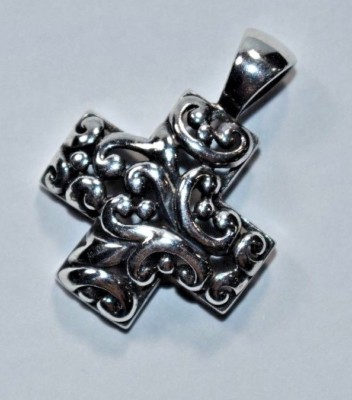 Beautiful Vintage Sterling Silver 925 Open Work Scroll Religious Cross ...