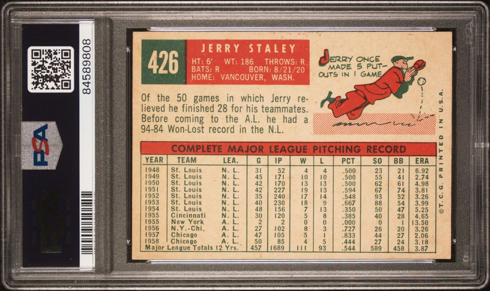 1959 TOPPS #426 JERRY STALEY, PSA 5 EXCELLENT | eBay