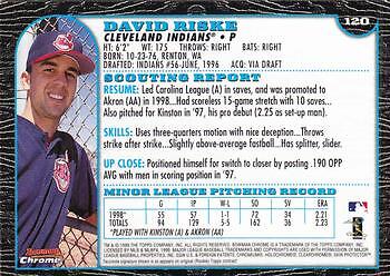 1999 Bowman Chrome #120 David Riske Cleveland Indians Baseball Card | eBay