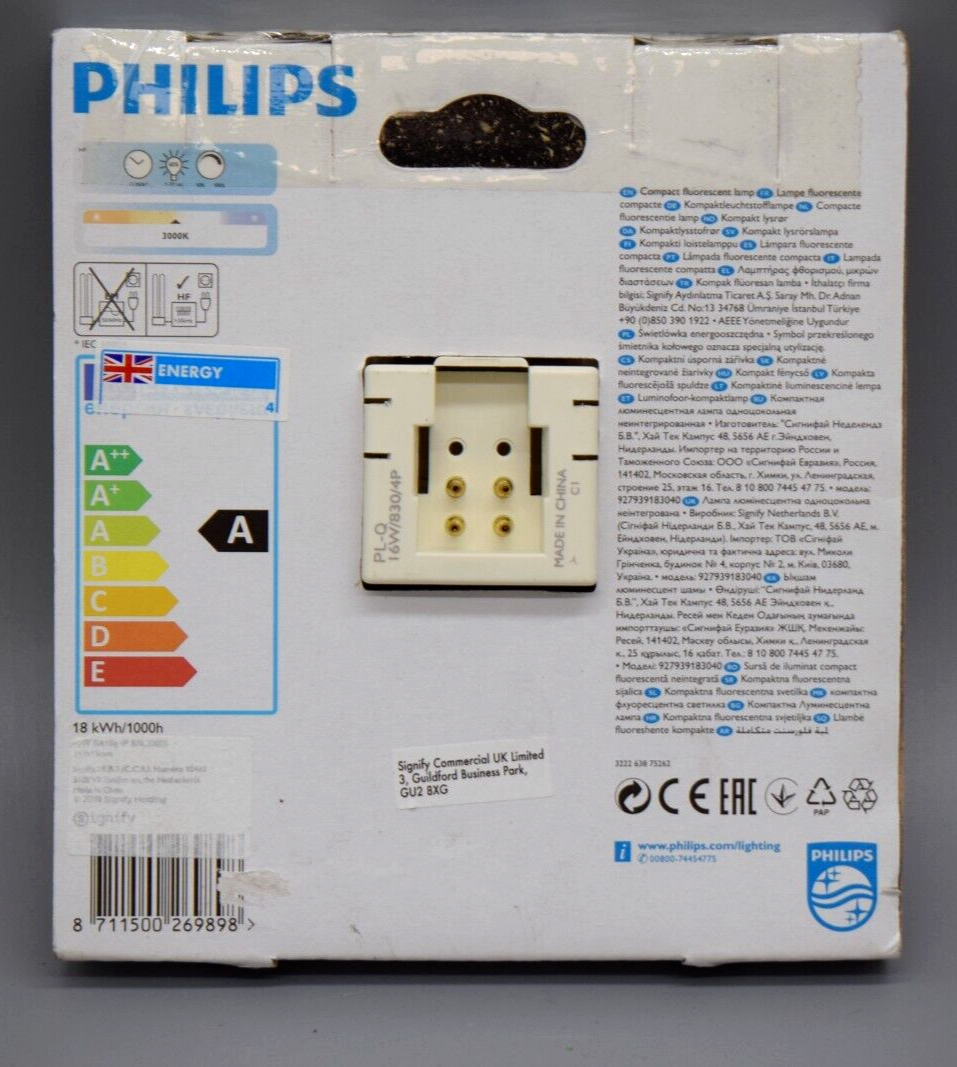 Philips PL-Q 16W GR10Q 4 Pin Square Fluorescent Light Bulb - 16W/830/4P ...
