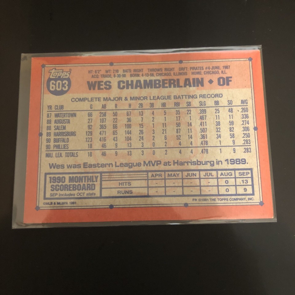1991 topps 40 years of baseball Wes Chamberlain #603 Phillies | eBay