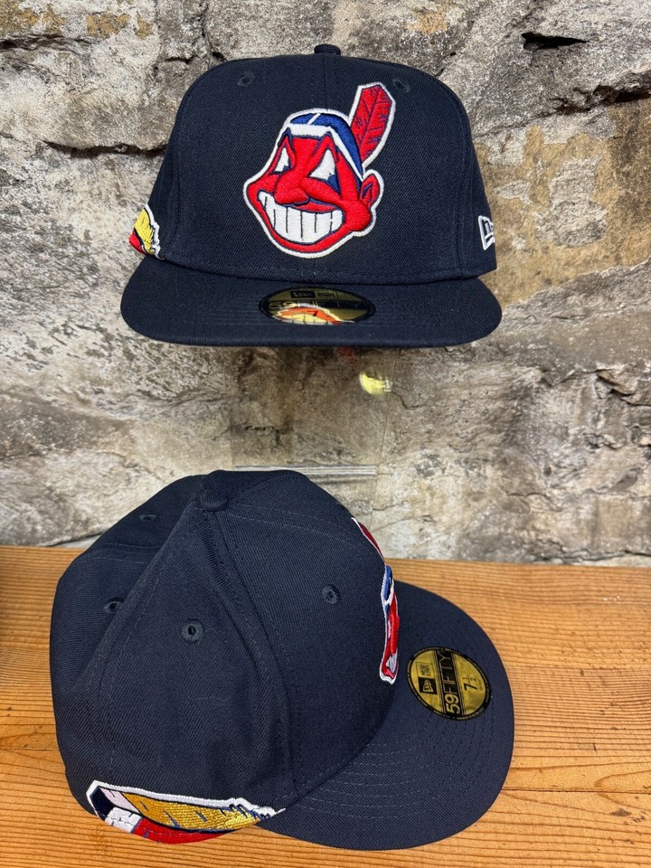 Cleveland Indians Wahoo New Era Fitted Club 59Fifty Feather Hat NAVY ...
