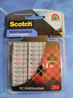 New - 3M Scotch Restickable Mounting Squares 1" x 1" ( 18 Pk ) R100S | eBay