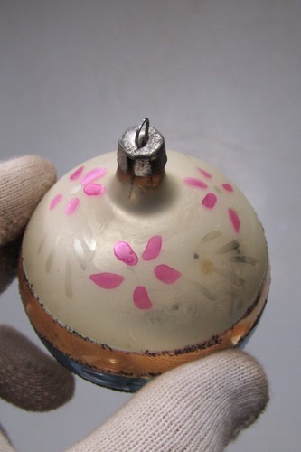 Lot VTG Glass Pictured Pink FLOWER BIRD Mica DROP BALL Christmas ...