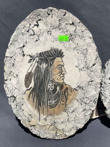 Vintage Native American-Themed Painted Stone Plaque Wall Hanging | eBay