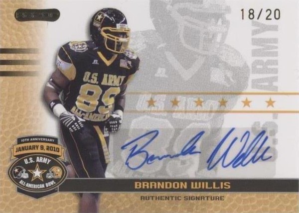 2010 Razor U.S. Army All-American Bowl - Autographs Gold #BA-BW1 Brandon Willis /20 (AU, RC) for ...