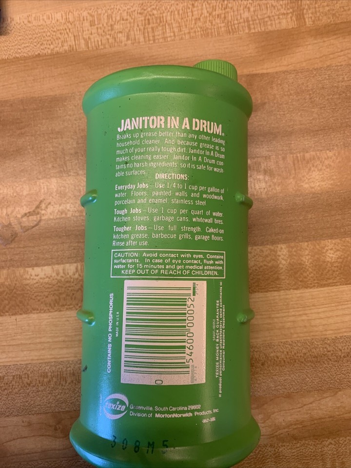 Texize Janitor In A Drum 32oz All Purpose Cleaner 80s Era New Opened | eBay