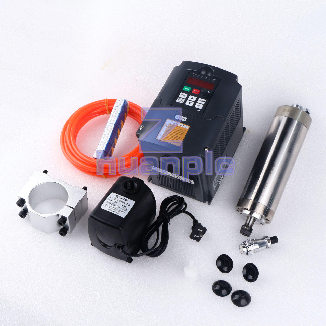 800W CNC Spindle Motor 110V Water-Cooled ER11+Bracket Pump +1.5KW VFD ...