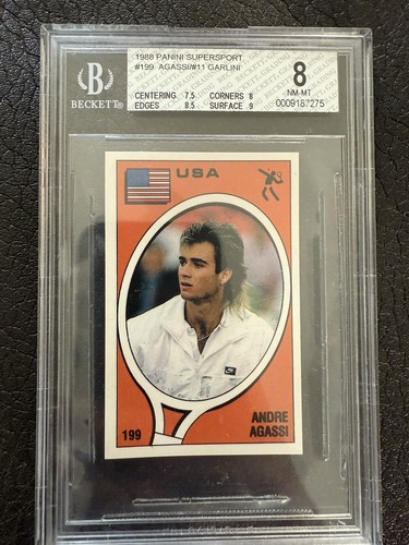 Andre Agassi 1988 Panini Rookie card RC BGS Graded 8 NM MT Beckett #199 ...