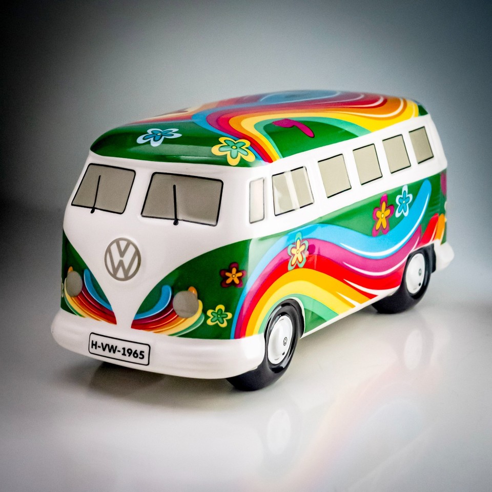 VW Volkswagen T1 Transporter Hippie Bus Ceramic Money Box Flower Power ...
