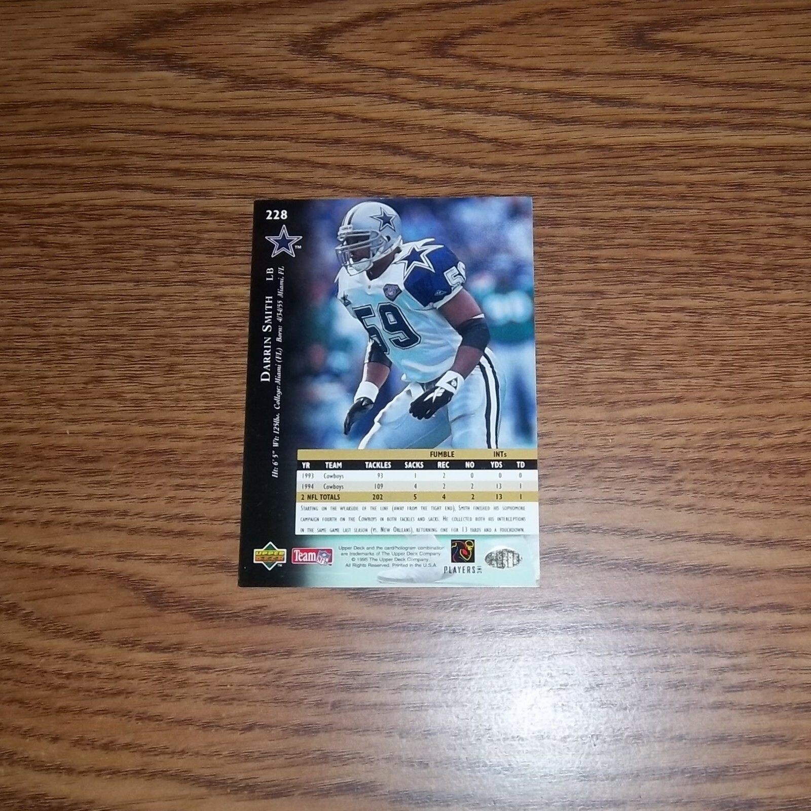 1995 Upper Deck #228 Darrin Smith Dallas Cowboys football card | eBay