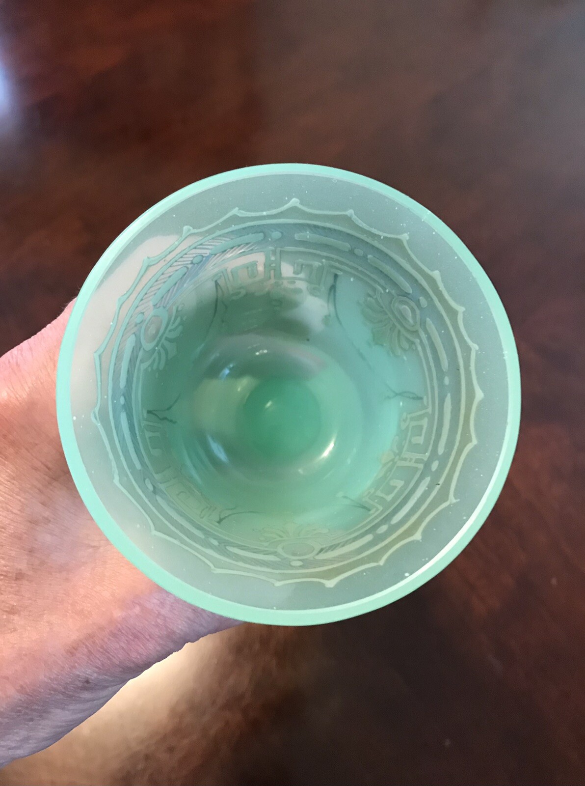 Antique Opalene Green Uranium Glass Goblet Chalice Gold Gilded Enameled ...