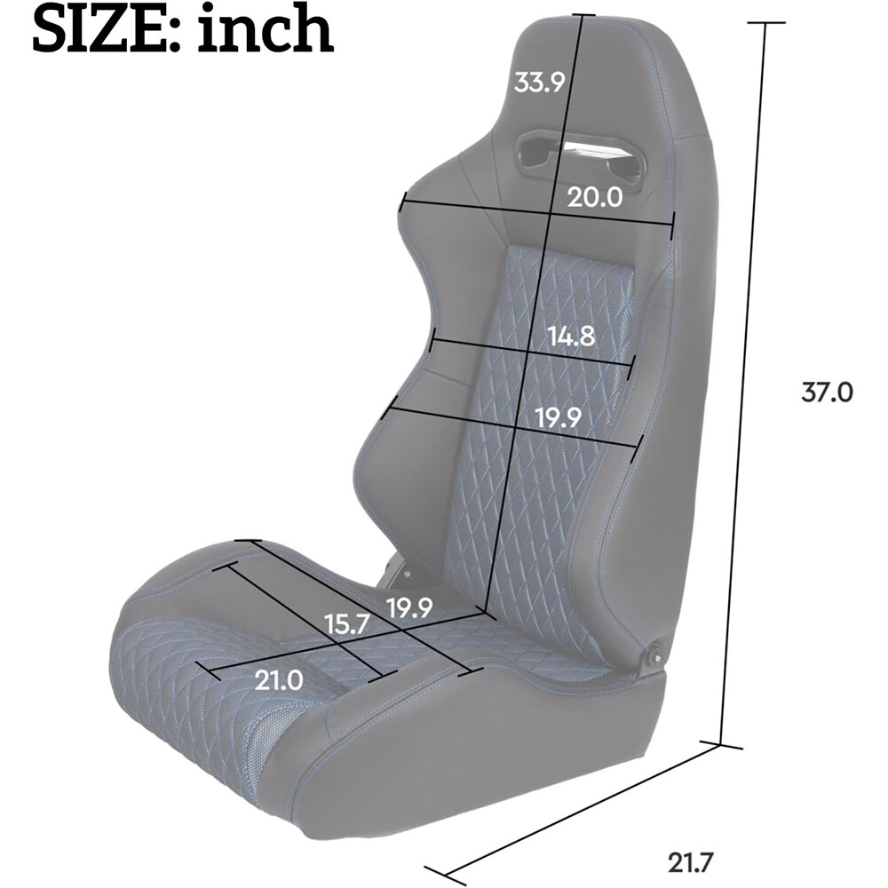 1 Pair Black&Blue Racing Seats PU Leather Reclinable Sport Bucket W/2 ...