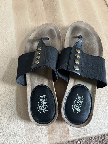 BASS Go-to Comfort Leather Black Slide Criss Cross Sandals -Size 5 | eBay