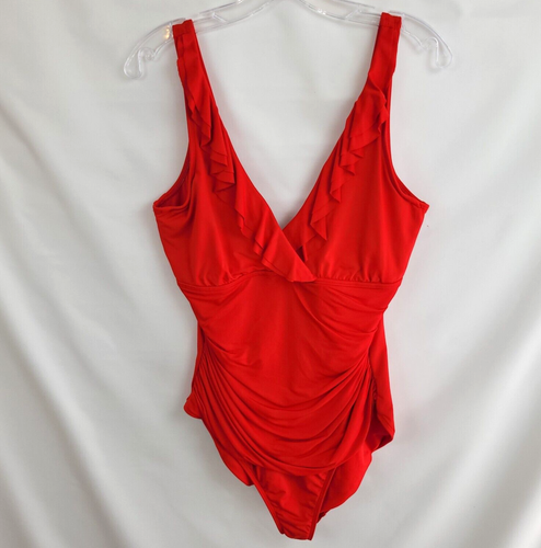 Lauren Ralph Lauren 16 XL Red Ruffle Surplice One Piece Swim Suit ...