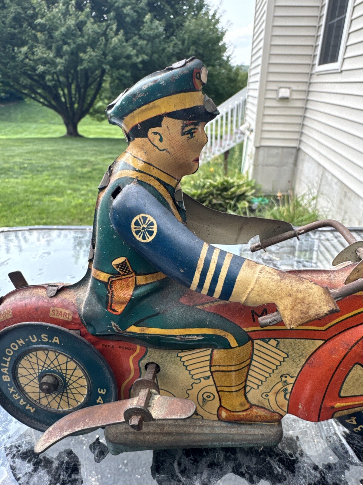 Vintage Marx Toys Litho Tin Motorcycle Cop Wind Up Police Bike USA Rare ...