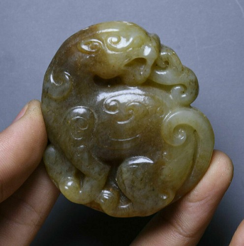 6CM Old China Hetian Jade Dynasty Palace Carving Pixiu Unicorn Beast ...