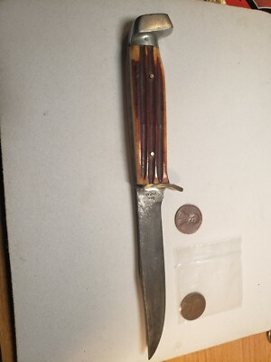 VINTAGE BONE HANDLE HUNTING KNIFE 8" FIXED BLADE (JAPAN PIC) GOOD ...