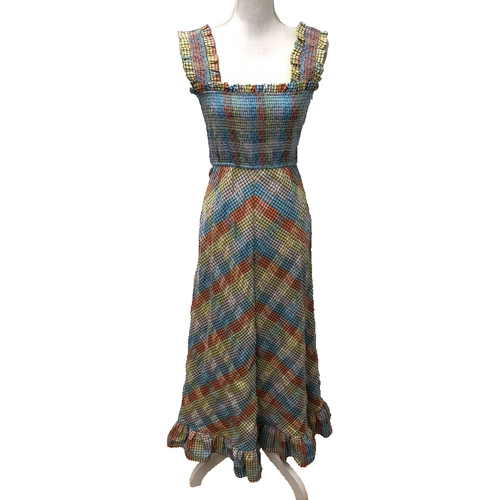 Ganni Smocked Printed Maxi Dress Womens 36 Small Cottagecore Boho Retro ...