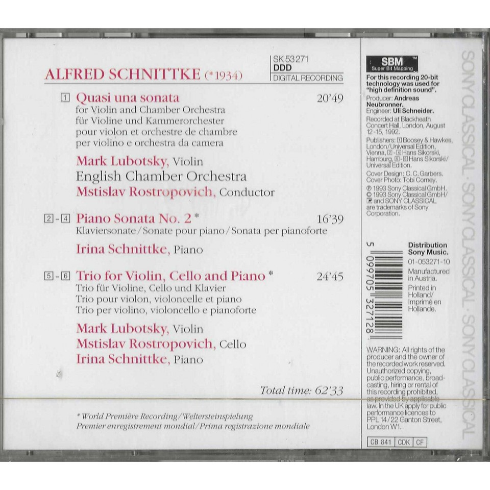Alfred Schnittke CD near Mint A Sonata, Piano Trio, Piano Sonata No.2 ...