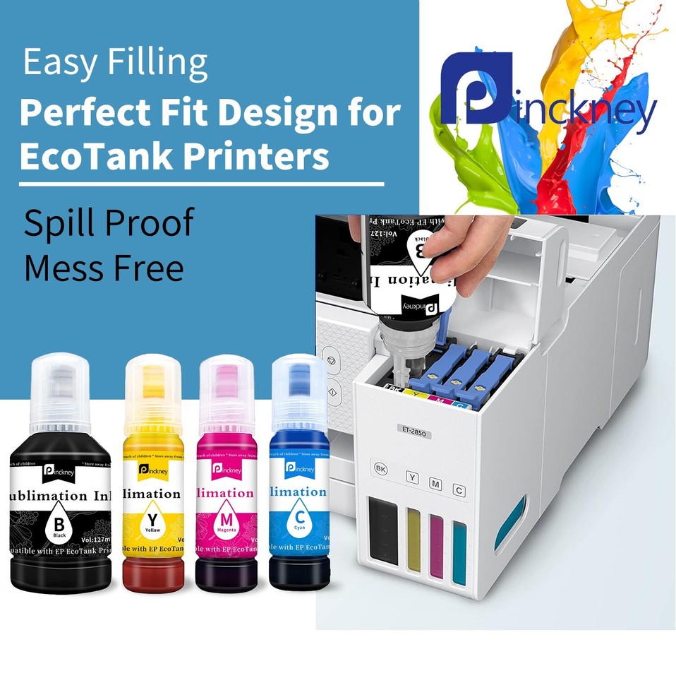 Espon EcoTank Printer With Sublimation Ink Bottles Bundle - White | eBay