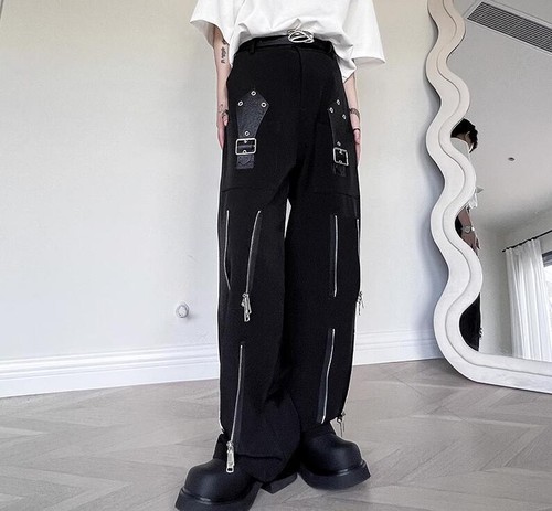 Hot Mens Punk Gothic Rivet Buckle Strap Zipper Loose Pants Casual ...