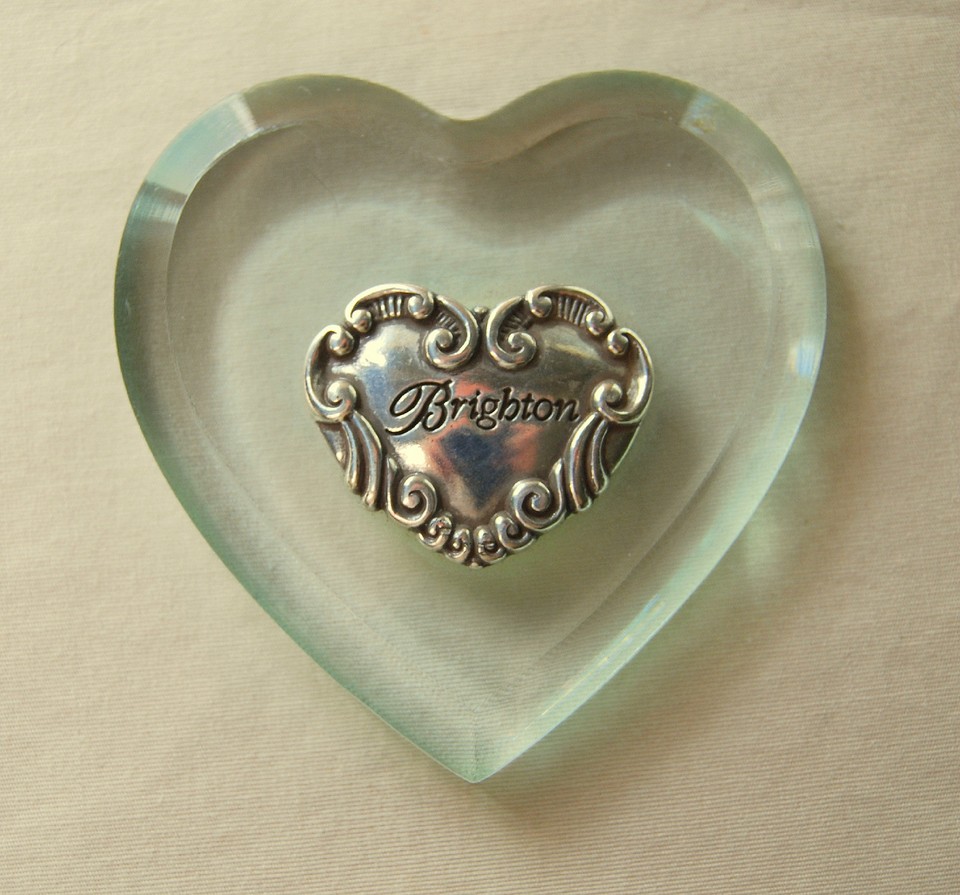 New, single, Vintage, silver BRIGHTON clip-on VICTORIAN DOUBLE HEART ...