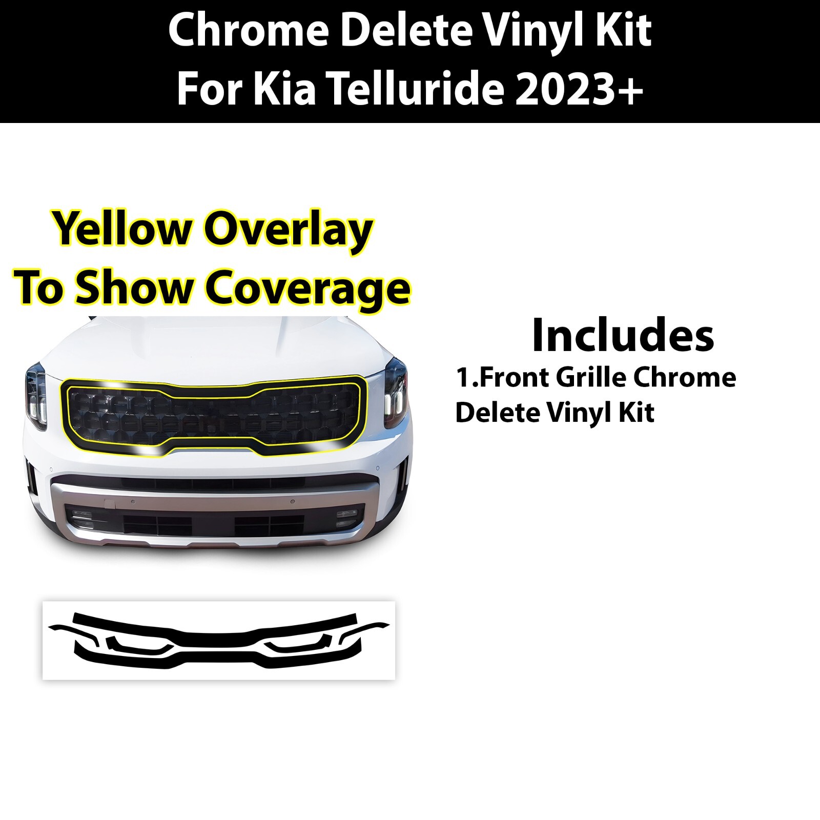 Fits 2023-2025 Kia Telluride Front Grille Bumper Chrome Delete Blackout ...