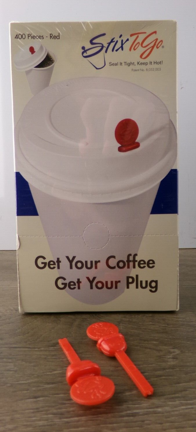 Box of 400 Stix ToGo Coffee/Beverage Cup Plugs, Red, New Sealed Box S2 ...