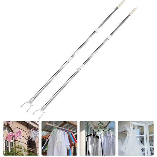 2 Pcs Clothes Rail Adjustable Clothesline Rod Reaching Rods Closet Pole ...