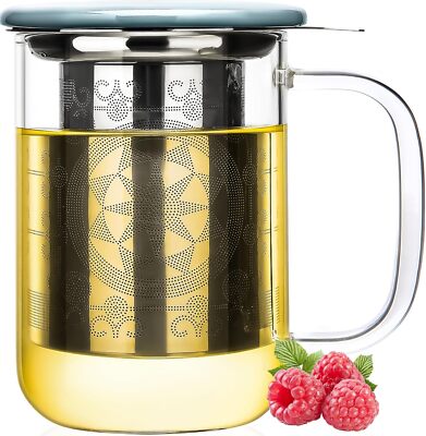 Glass Tea Steeping Mug with Infuser and Lid 18oz Single Serve Tea Maker ...