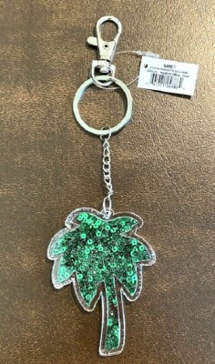 Ganz Shiny Palm Tree Key Ring Key Chain Plastic Filled with Sequins For ...
