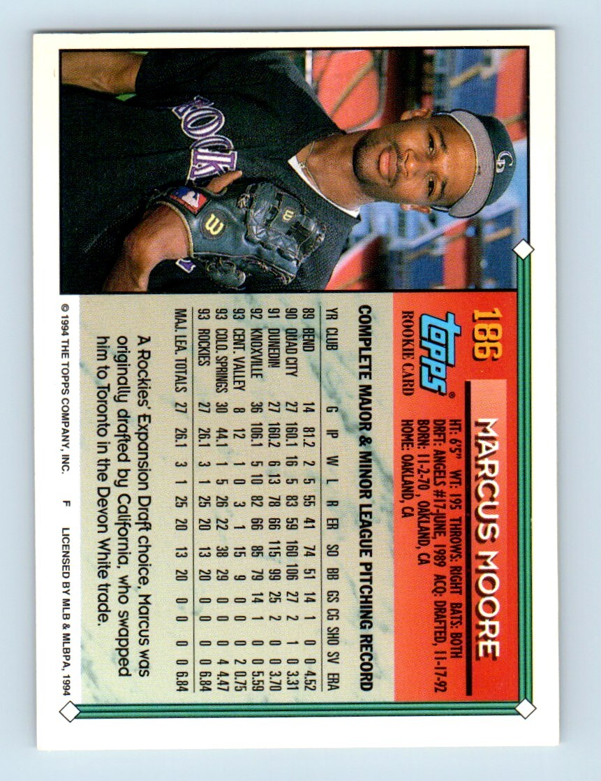 1994 Topps Marcus Moore Colorado Rockies #186 | eBay