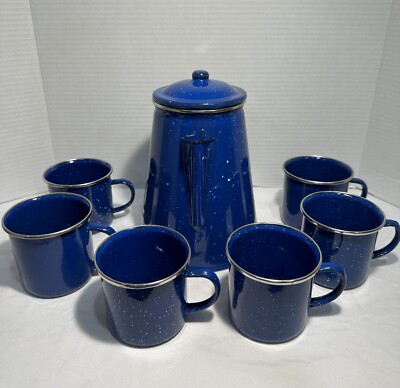 Stansport Camping Coffee Tea Pot Navy Blue Enamel Percolator 6 Mugs ...