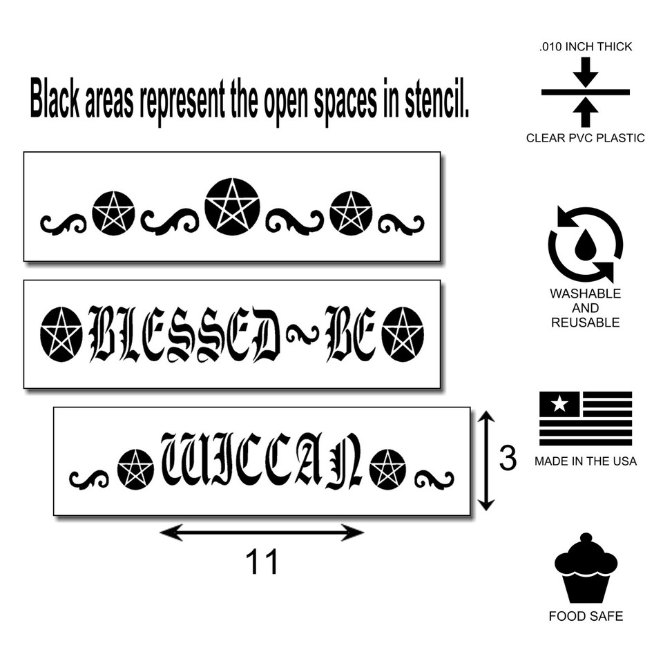 Set of 3 WICCAN Pentagram/Swirls BORDER STENCILS Pentacle/Gothic/Witch ...