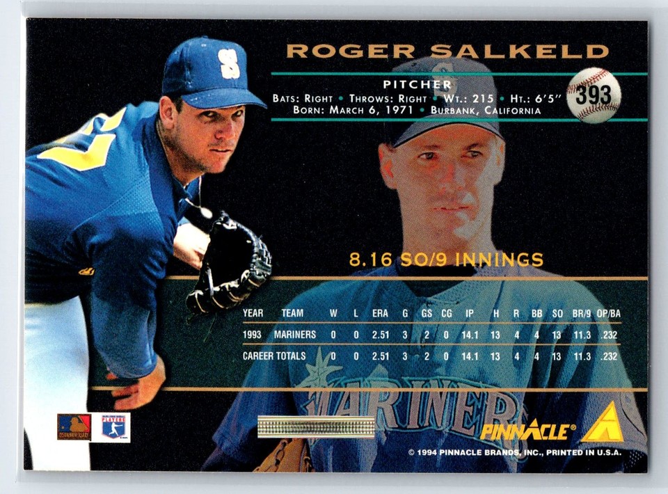1994 Pinnacle Roger Salkeld Rookie Seattle Mariners RC #393 | eBay
