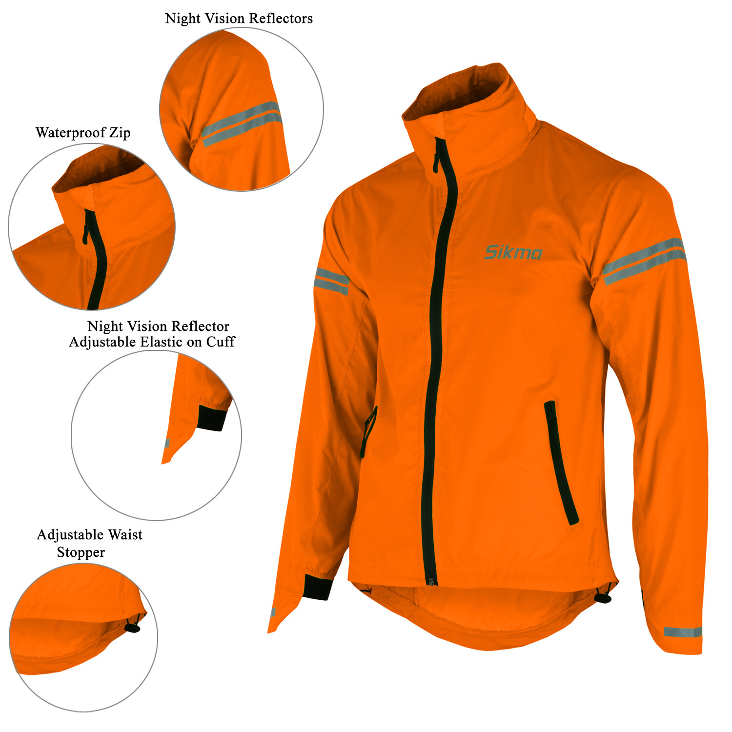Cycling Jacket hooded Waterproof Outwear Hi-Viz Running Top Bicycle ...