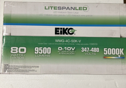 (1) NEW LITESPANLED/ LED Wallpack Glass- LG WMG-4C-50K-V EIKO CERT ...