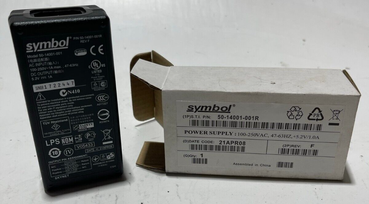 Symbol Power Supply Adaptor - 50-14001-001R - 100-250V 1A Max - 47-63Hz ...