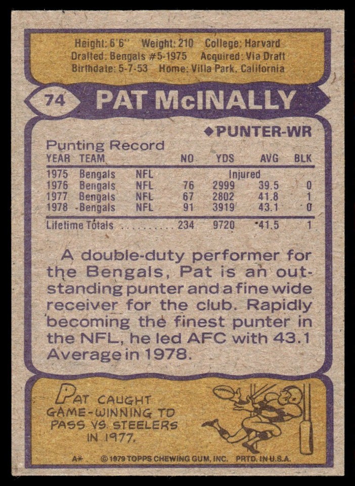 1979 Topps Pat McInally Cincinnati Bengals #74 | eBay