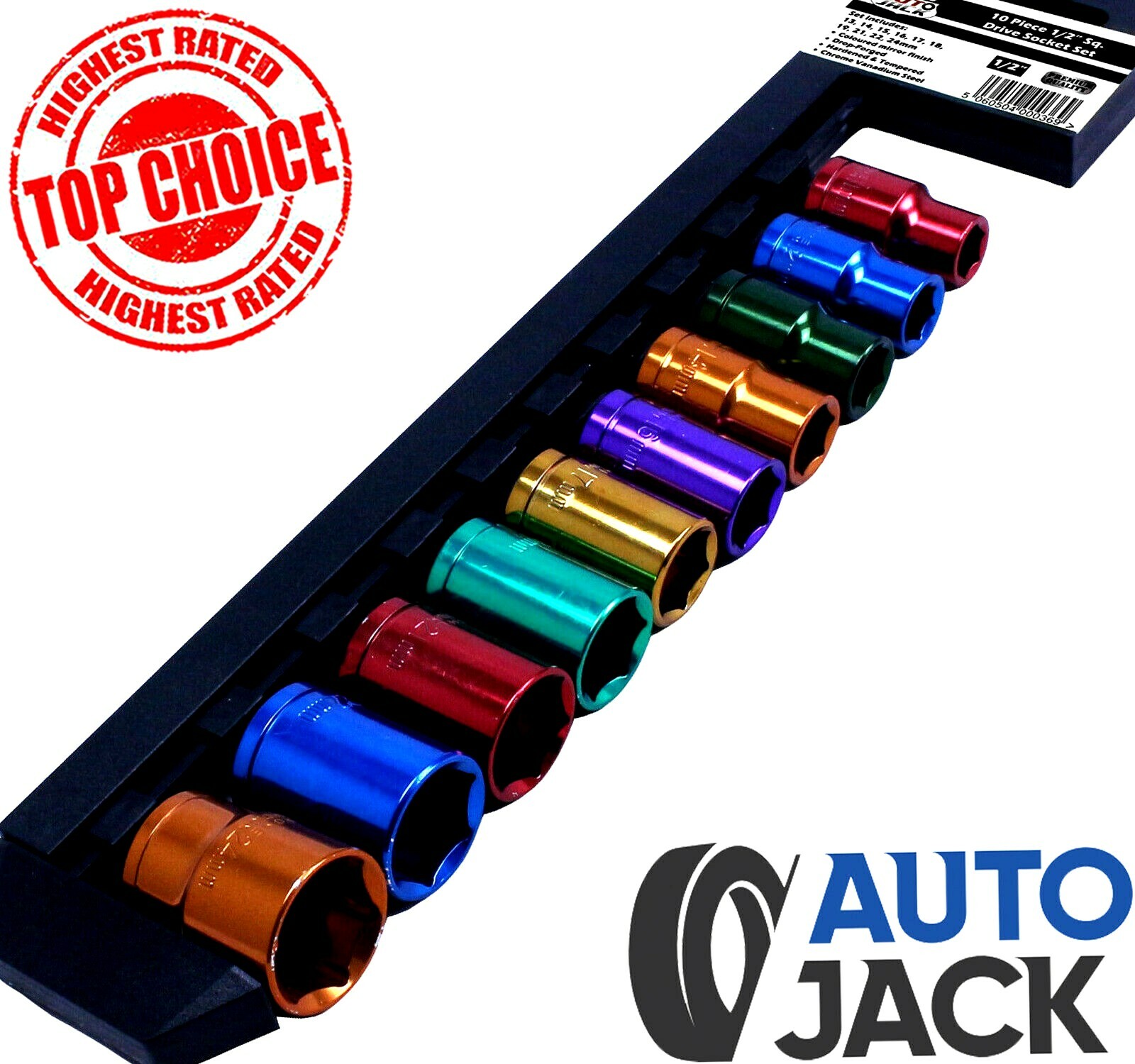 1/2" Drive Metric Socket Set 10 Piece 13mm - 24mm Multi Coloured ...