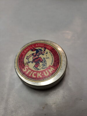 Vintage Stick-Um Candle Adhesive American Indian Graphic Tin Container ...