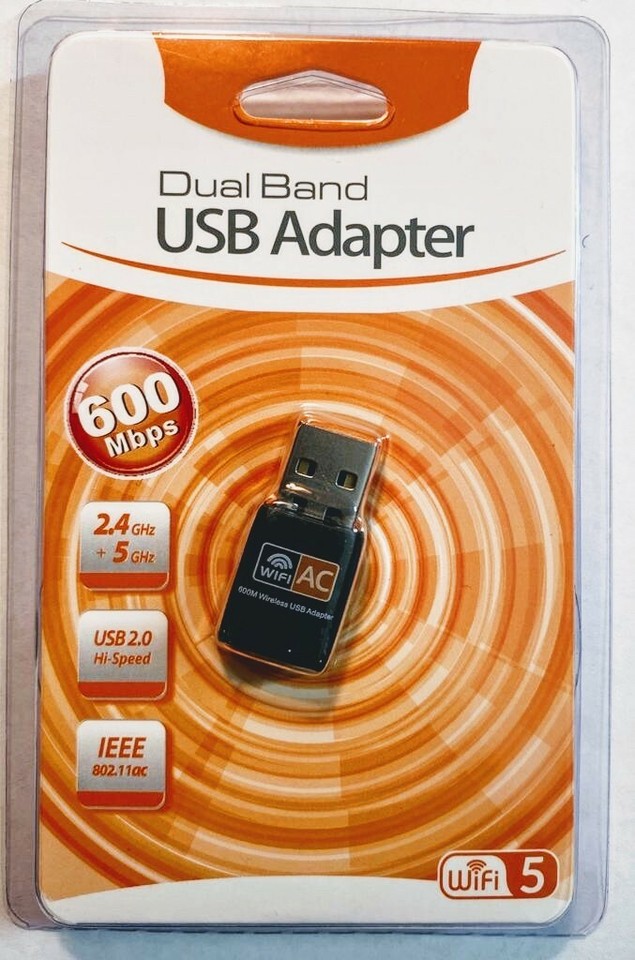 600mbps Dual Band WIFI Adaptor USB High Speed Laptops/PC Computer ...
