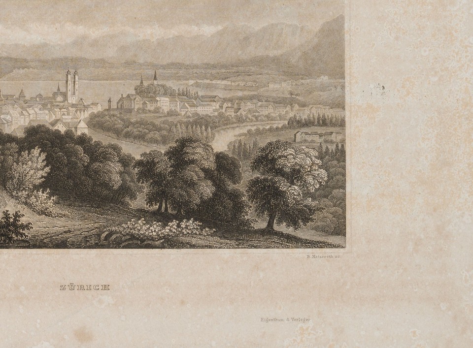B. METZEROTH (19.Jhd), Zürich am Zürichsee, um 1840, Sst. Historismus ...